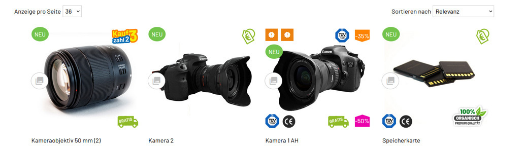 Werbeaktionen & Produktmerkmale mit CTA Buttons und Icons epages