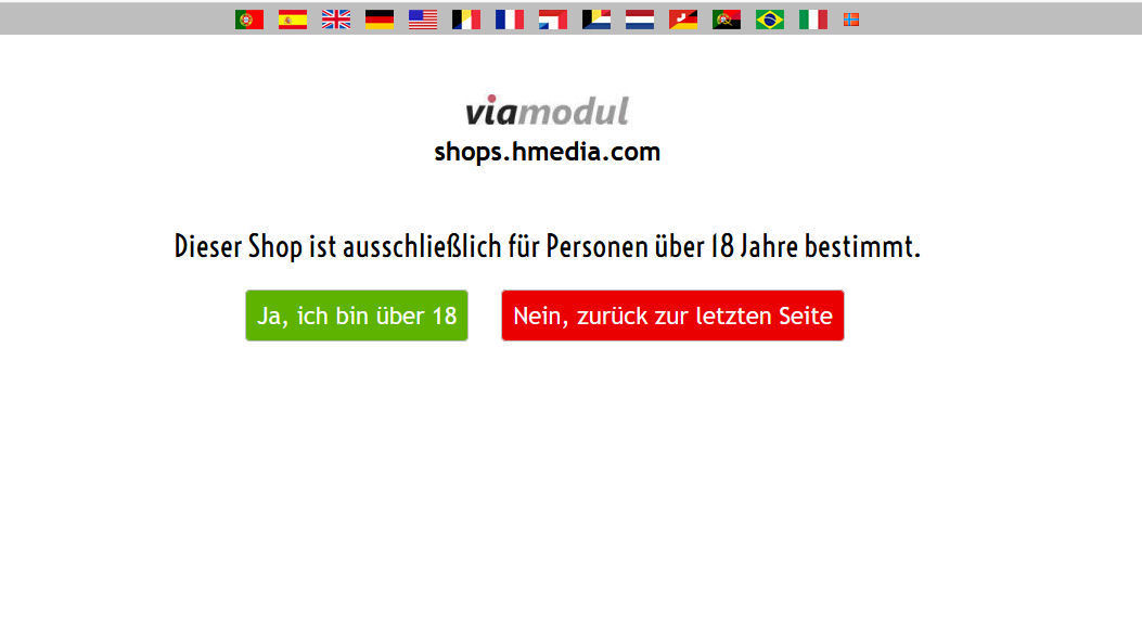 Página de Entrada “Apenas para Maiores de 18 Anos” - Viamodul